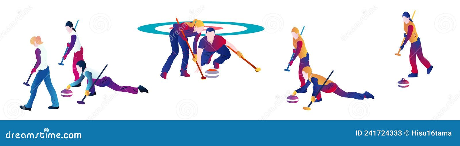 An Abstract Team Playing on a Rectangular Sheet of Ice on a Blue ...