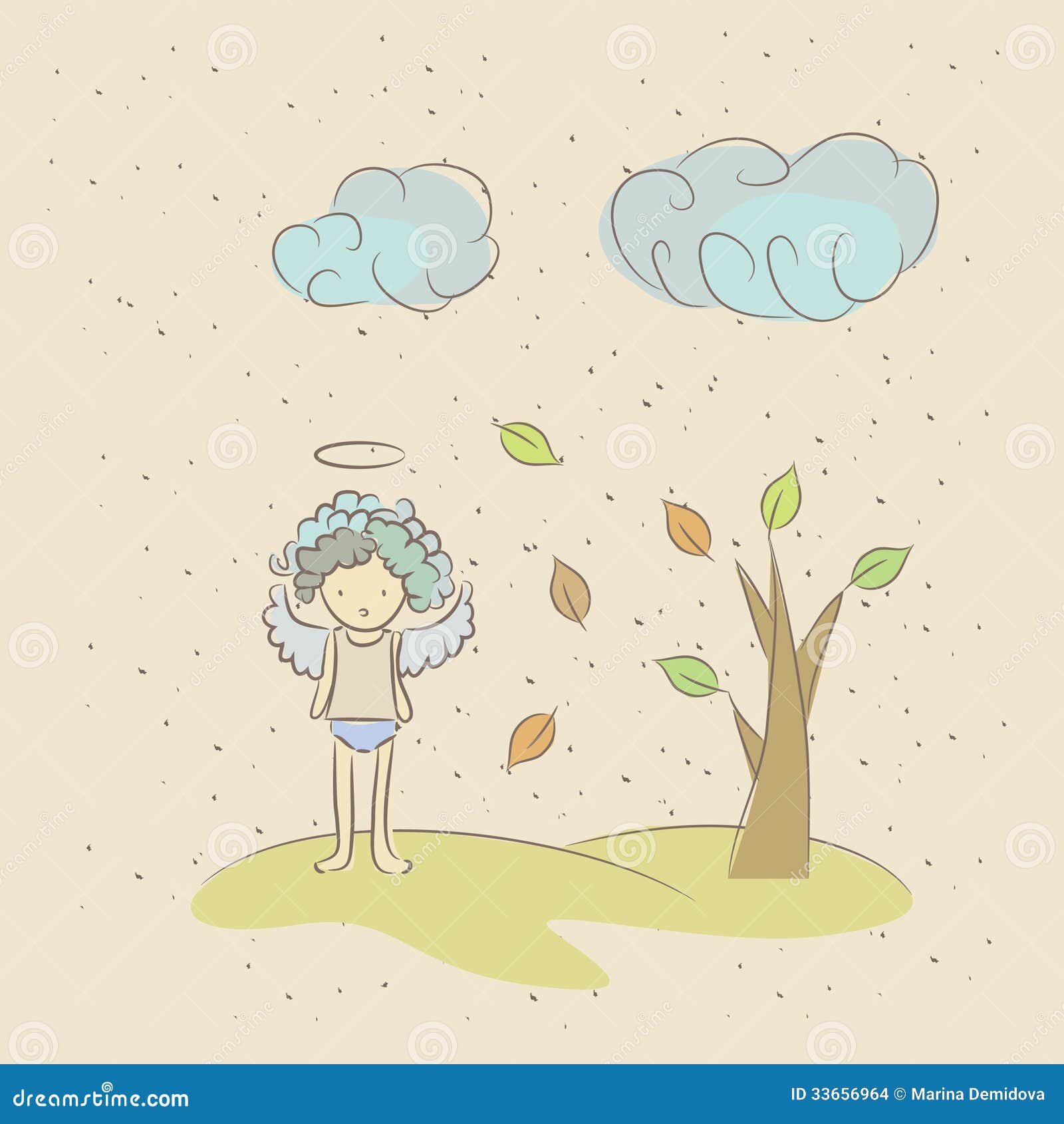 Cartoon Illustration of an Angel Sad because of the Fall Stock Vector ...