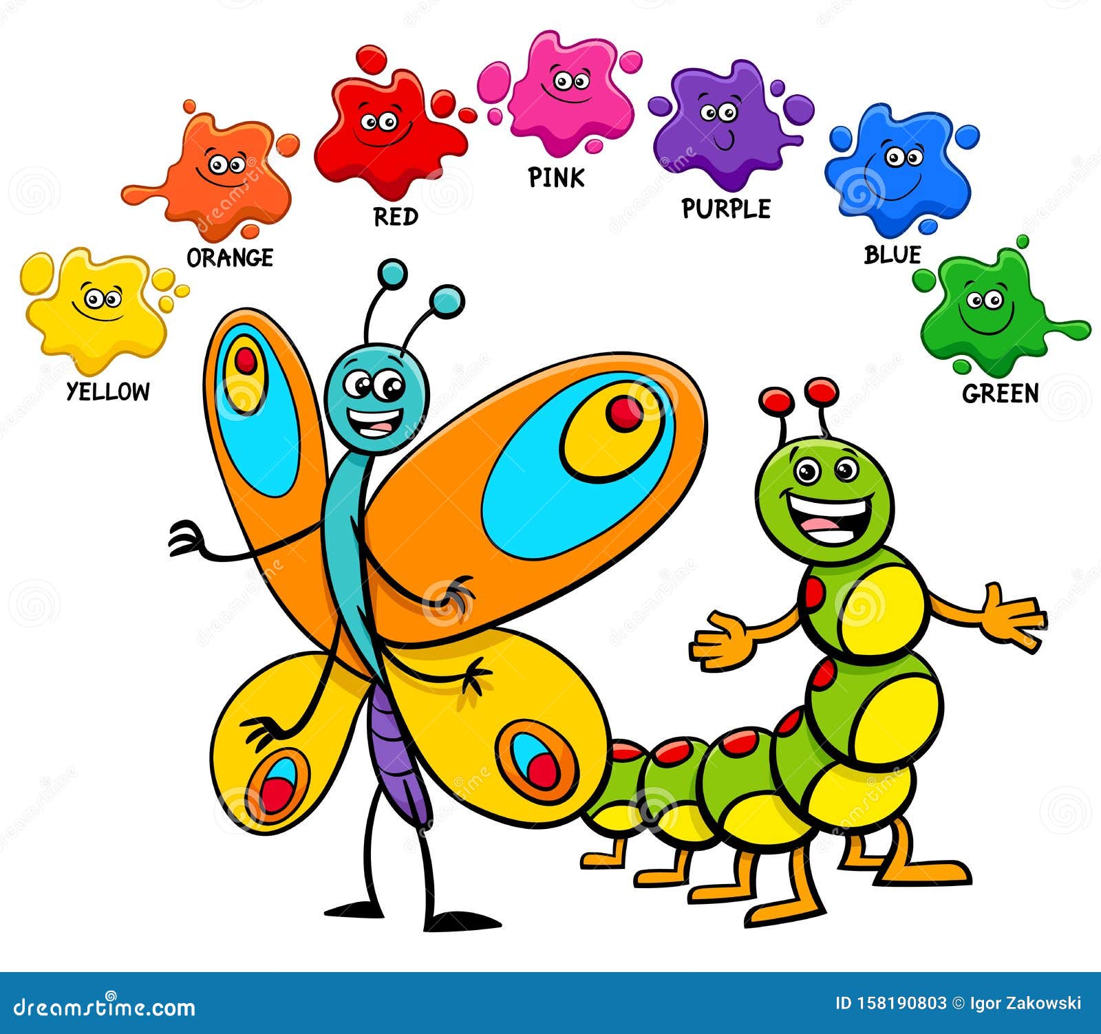 Basic Colors with Butterfly and Caterpillar Stock Vector - Illustration ...