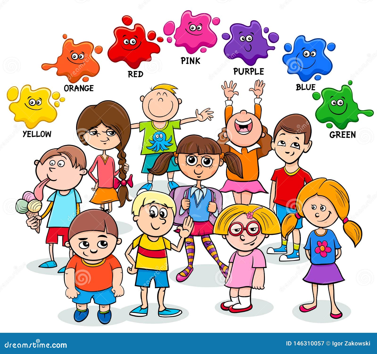 Basic Colors Educational Page with Happy Kids Stock Vector ...