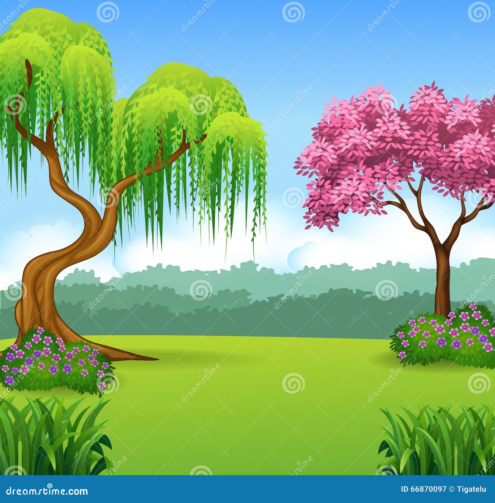 Cartoon Illustration Of Beautiful Forest Background Stock Vector