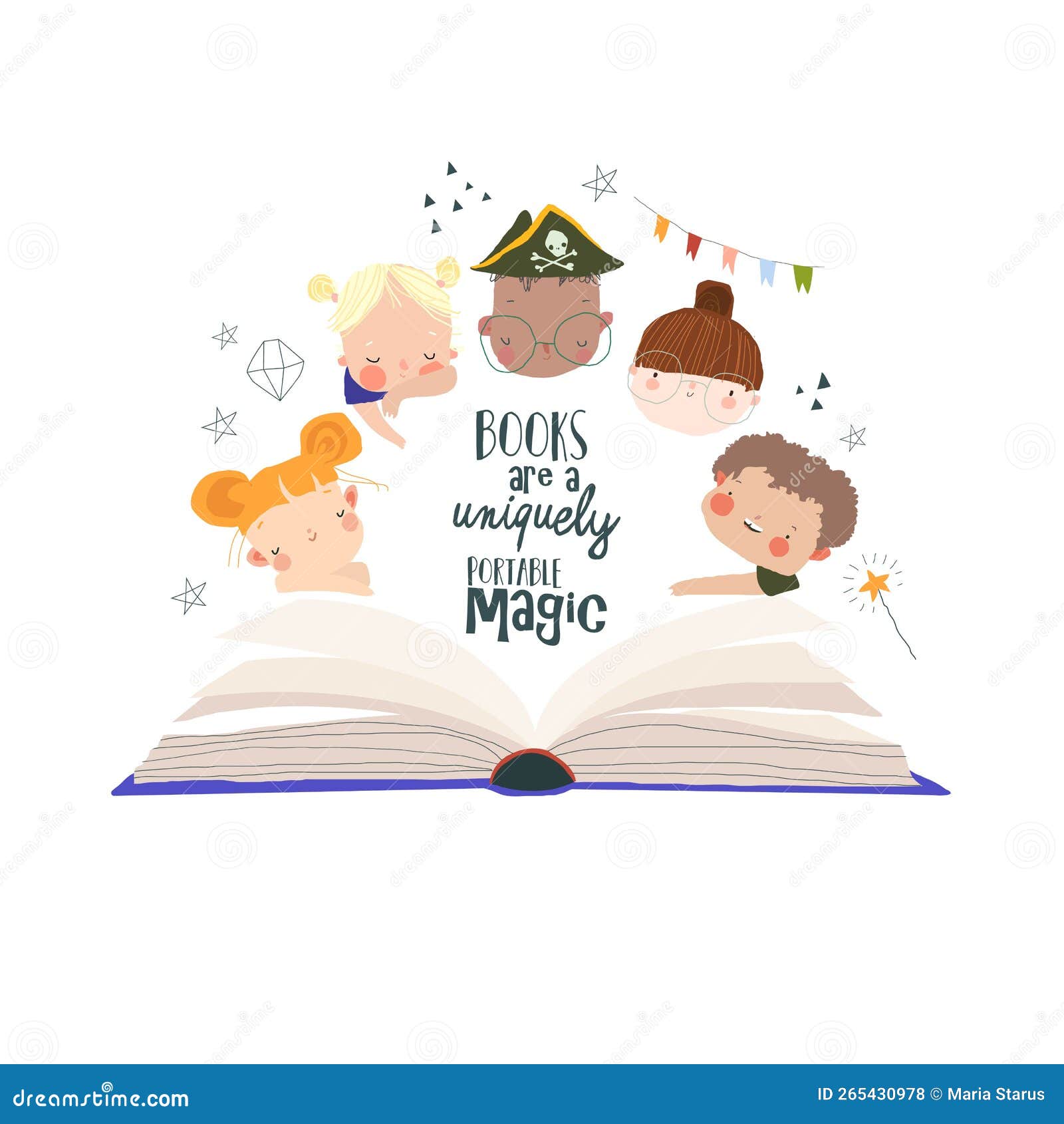 Cartoon Illustration with Big Book and Kids Faces Stock Vector ...