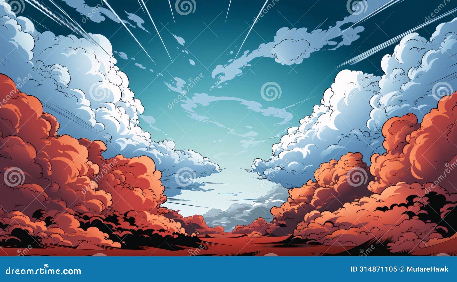 Cartoon Illustration of a Big Explosion with Clouds in the Sky Stock ...