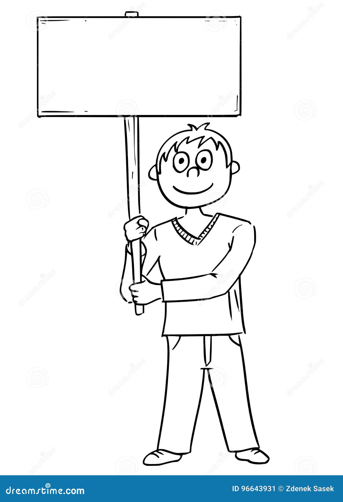Cartoon Illustration of Boy Holding Empty Sign Stock Vector ...
