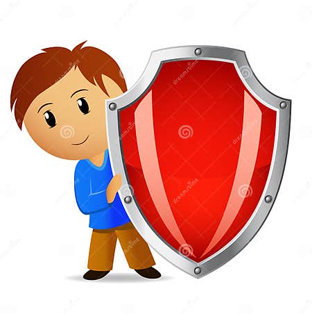 Cartoon Illustration of Boy with Red Shield Stock Vector - Illustration ...