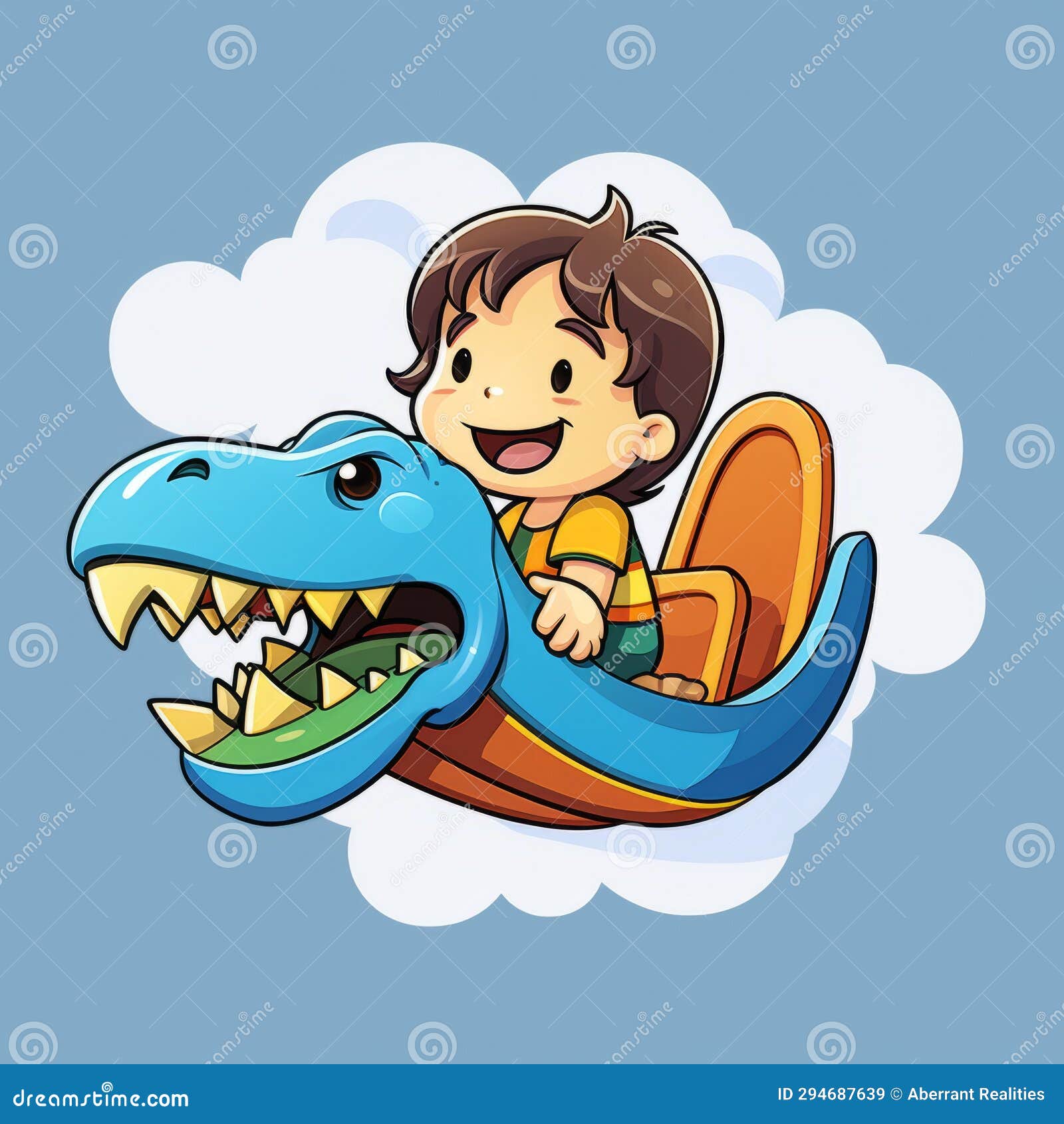 Cartoon Illustration of a Boy Riding on a Dinosaur Stock Illustration ...