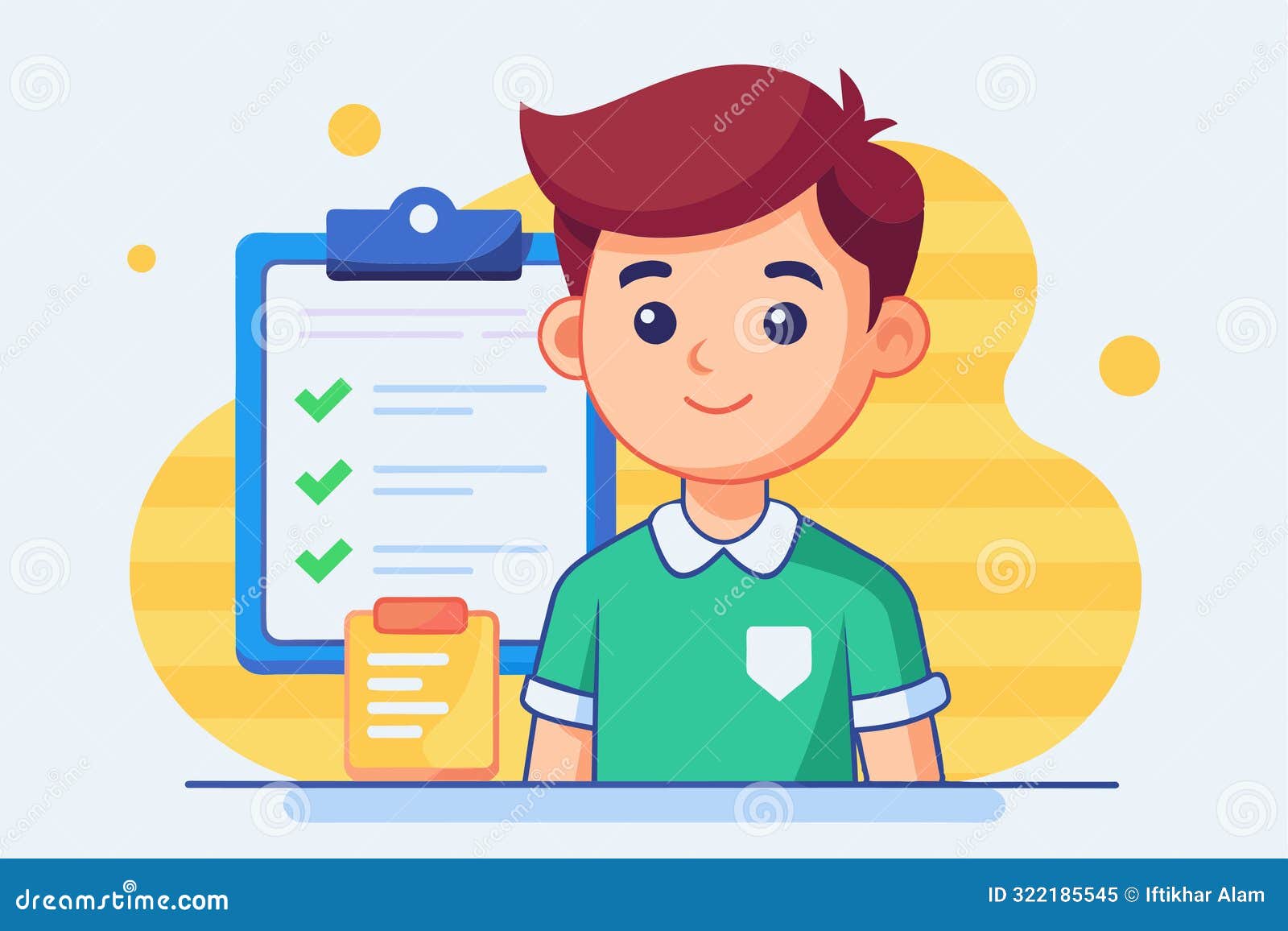 A Cartoon Illustration of a Boy Standing Next To a Checklist with ...