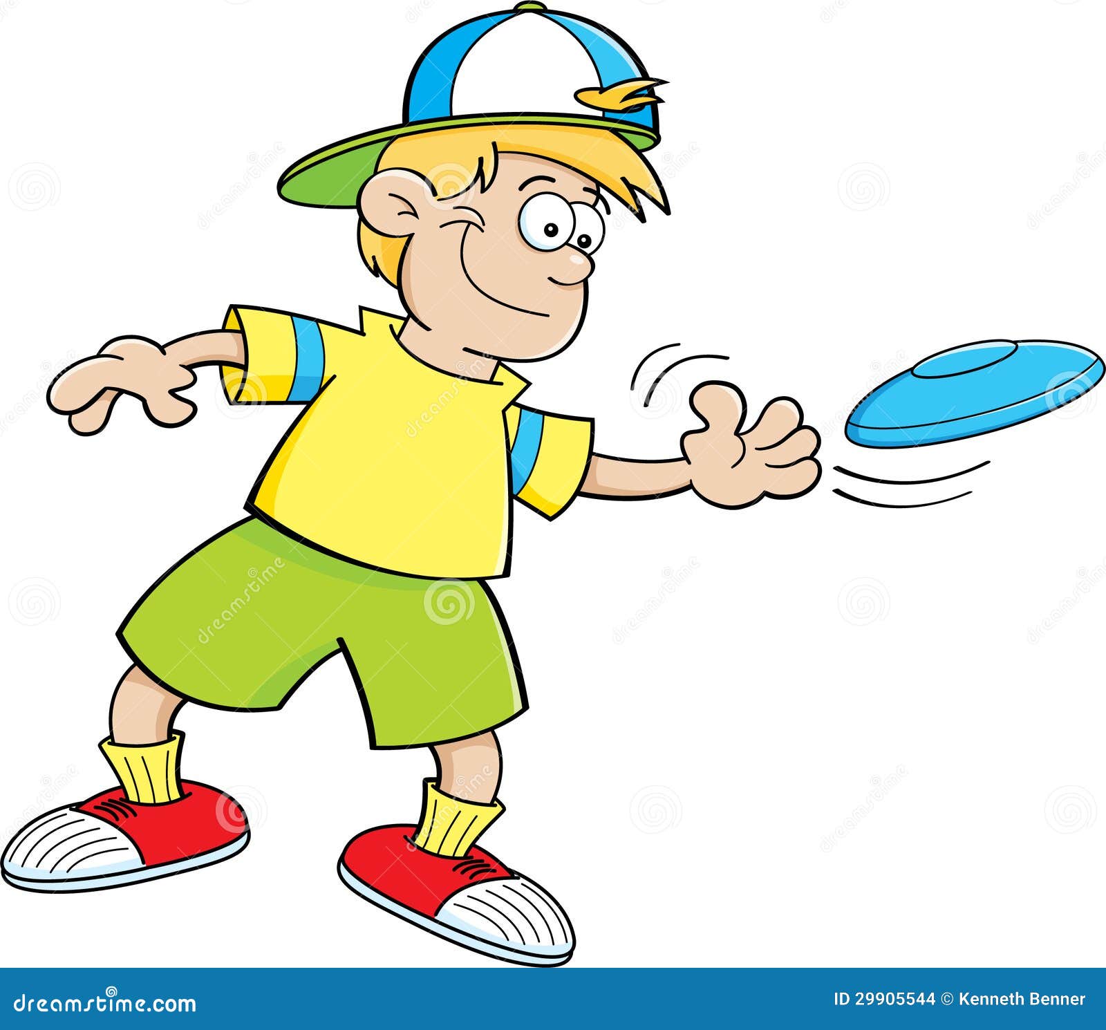 Cartoon Boy Playing with a Flying Disc Stock Vector - Illustration of ...