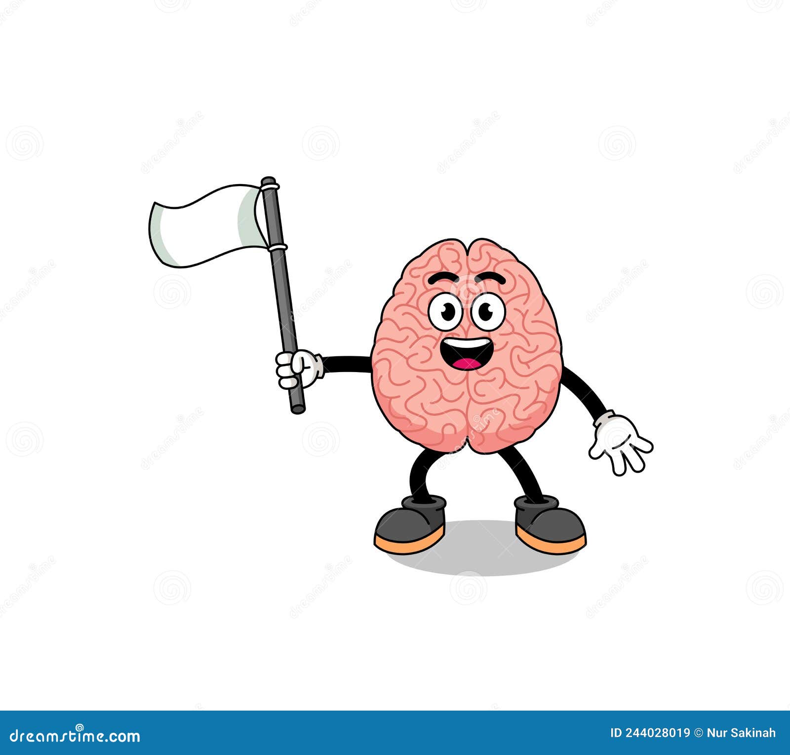 Cartoon Illustration of Brain Holding a White Flag Stock Vector ...