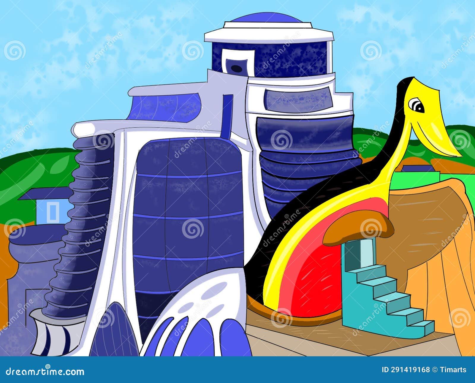 Cartoon Illustration of a Building with Architectural Concepts 20 ...