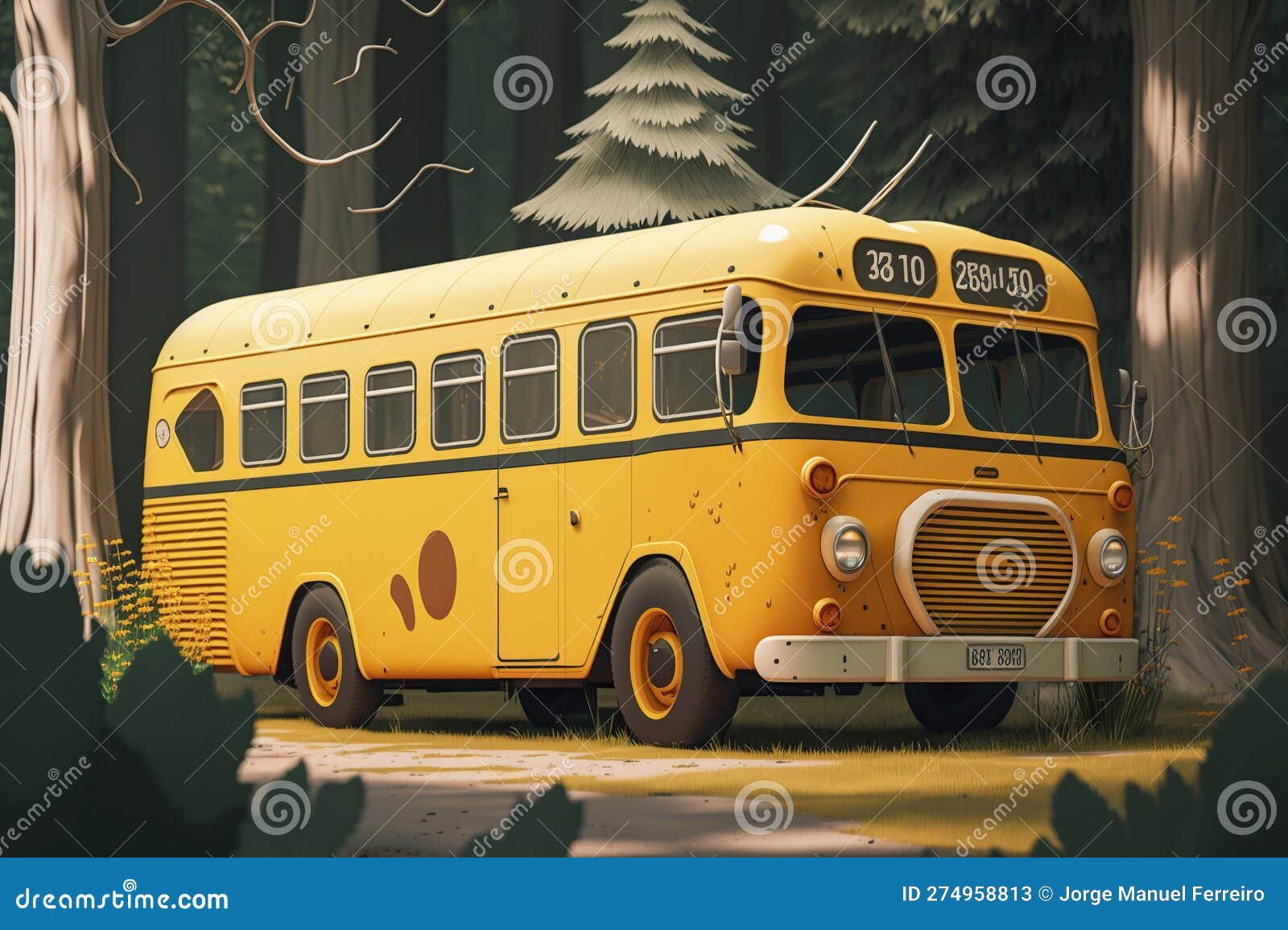Cartoon Illustration, Bus in the Forest, Ai Generative Stock ...