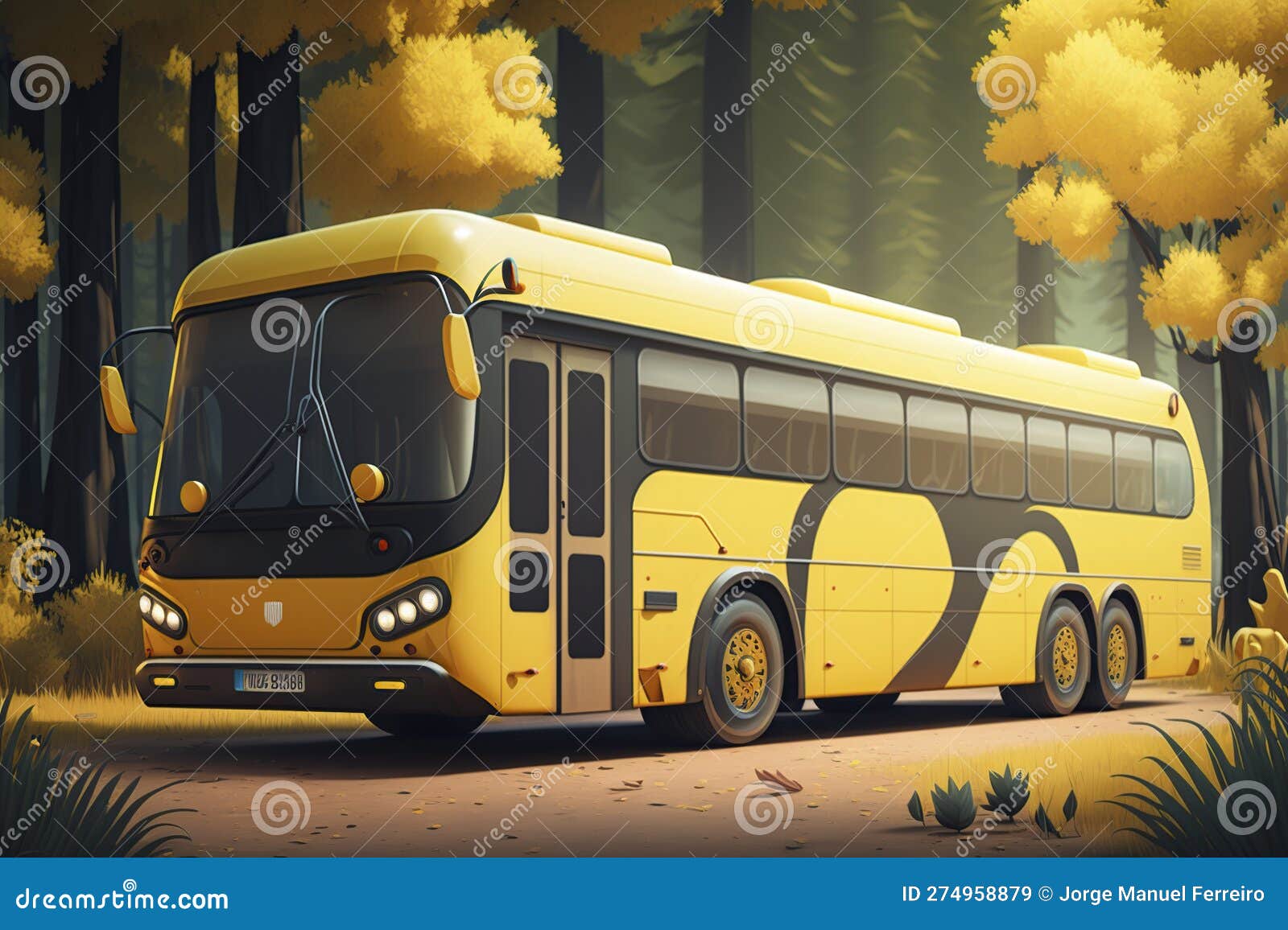 Cartoon Illustration, Bus in the Forest, Ai Generative Stock ...