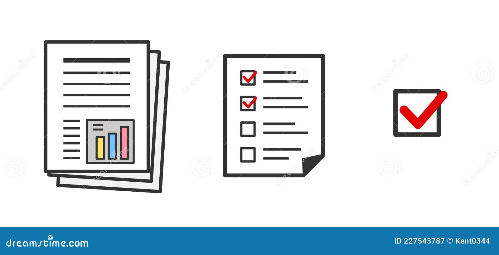 Cartoon Illustration of Business Documents and a Checklist Form. Stock ...