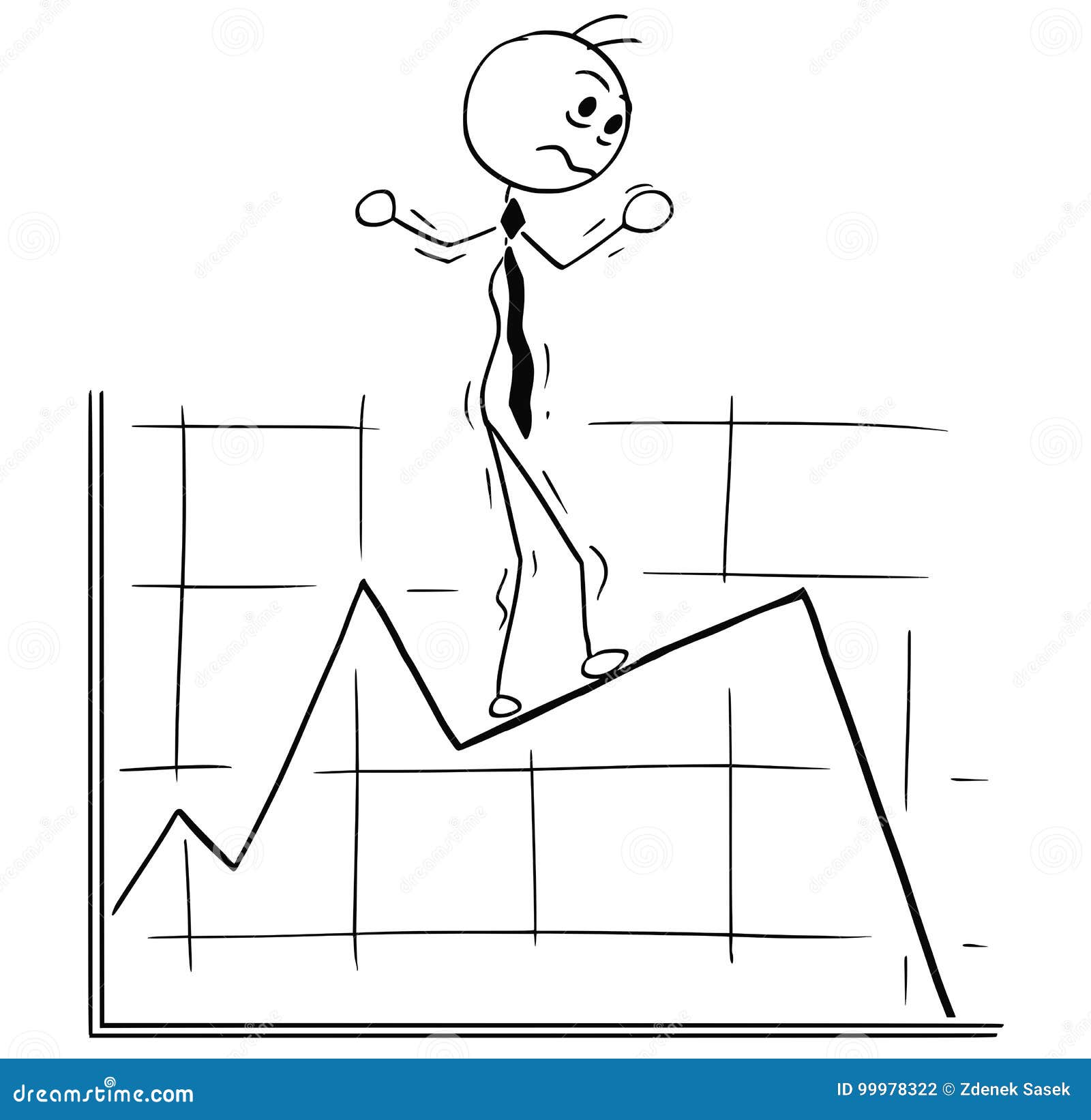 Cartoon Illustration of Business Man Walking Carefully on Graph Stock ... Cartoon Illustration of Business Man Walking Carefully on Graph Stock ...