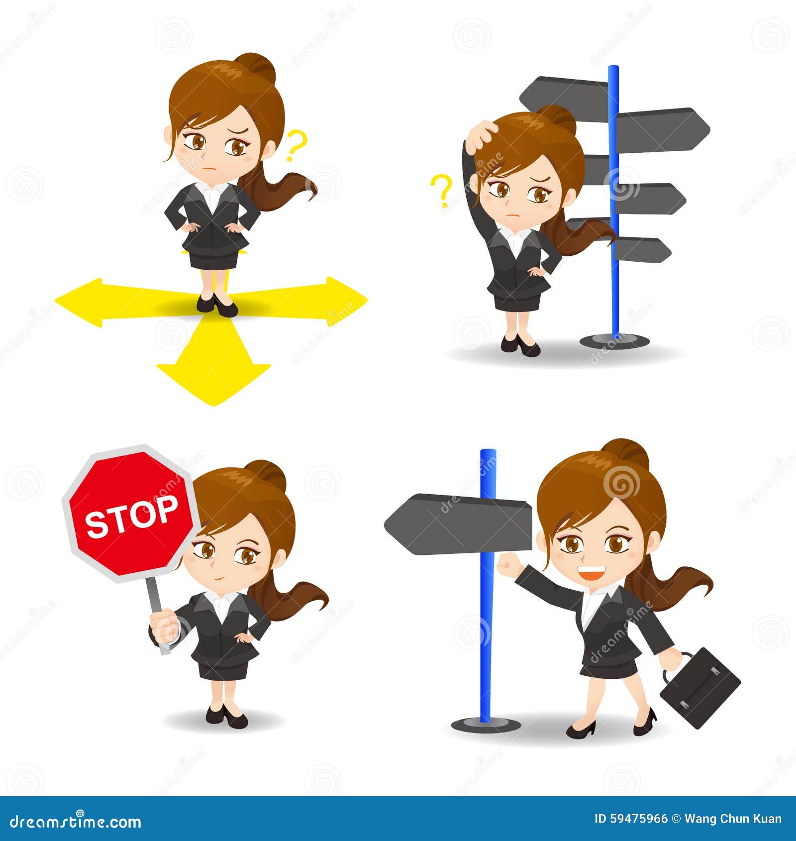 Cartoon Illustration Businesswoman Choose Directions Stock Illustration ... Cartoon Illustration Businesswoman Choose Directions Stock Illustration ...
