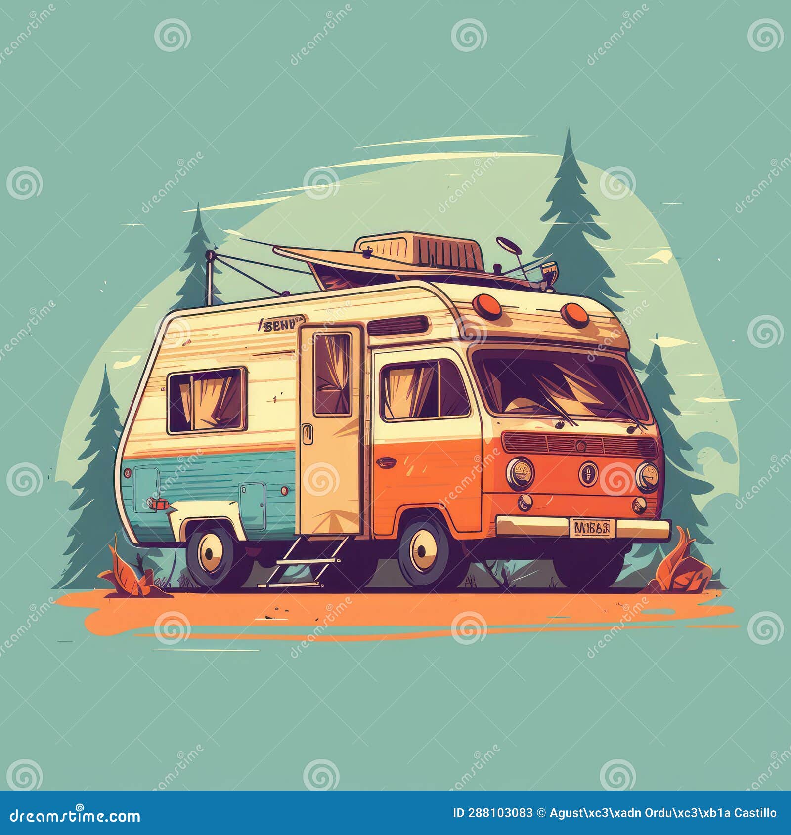 A Cartoon Illustration of a Camper Van. Generative AI. Stock ...