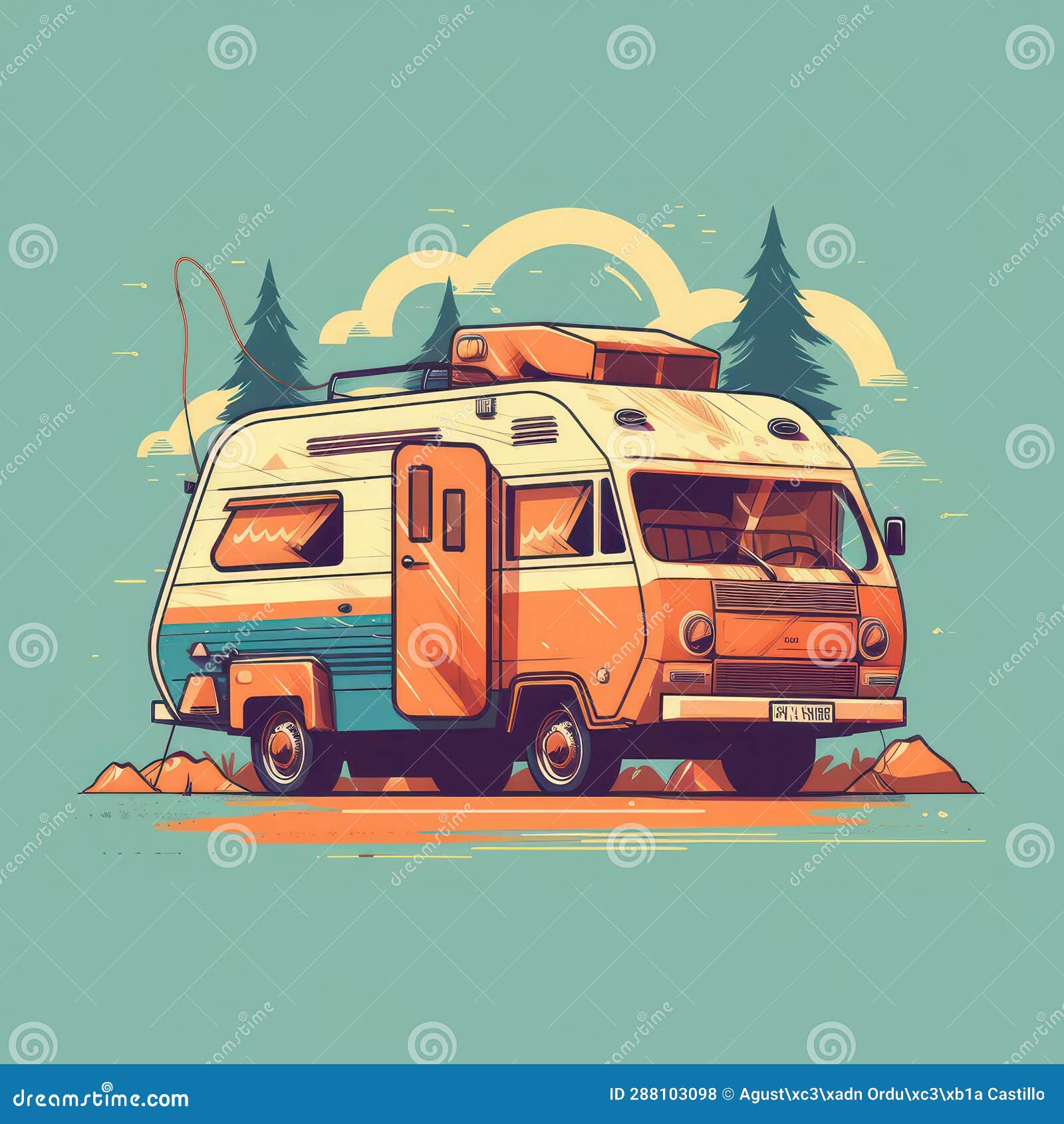 A Cartoon Illustration of a Camper Van. Generative AI. Stock ...