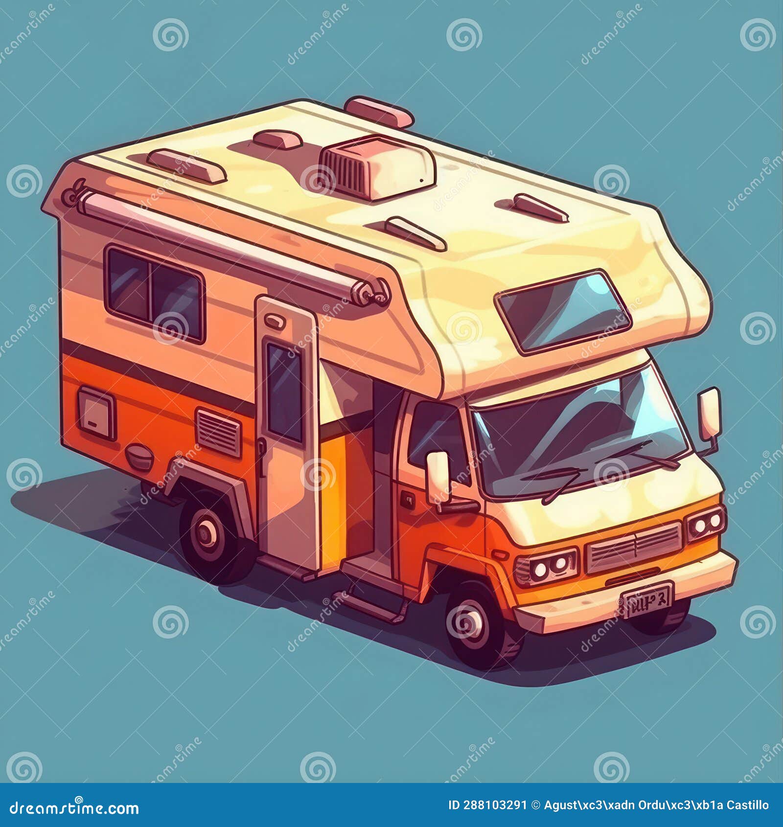 A Cartoon Illustration of a Camper Van. Generative AI. Stock ...