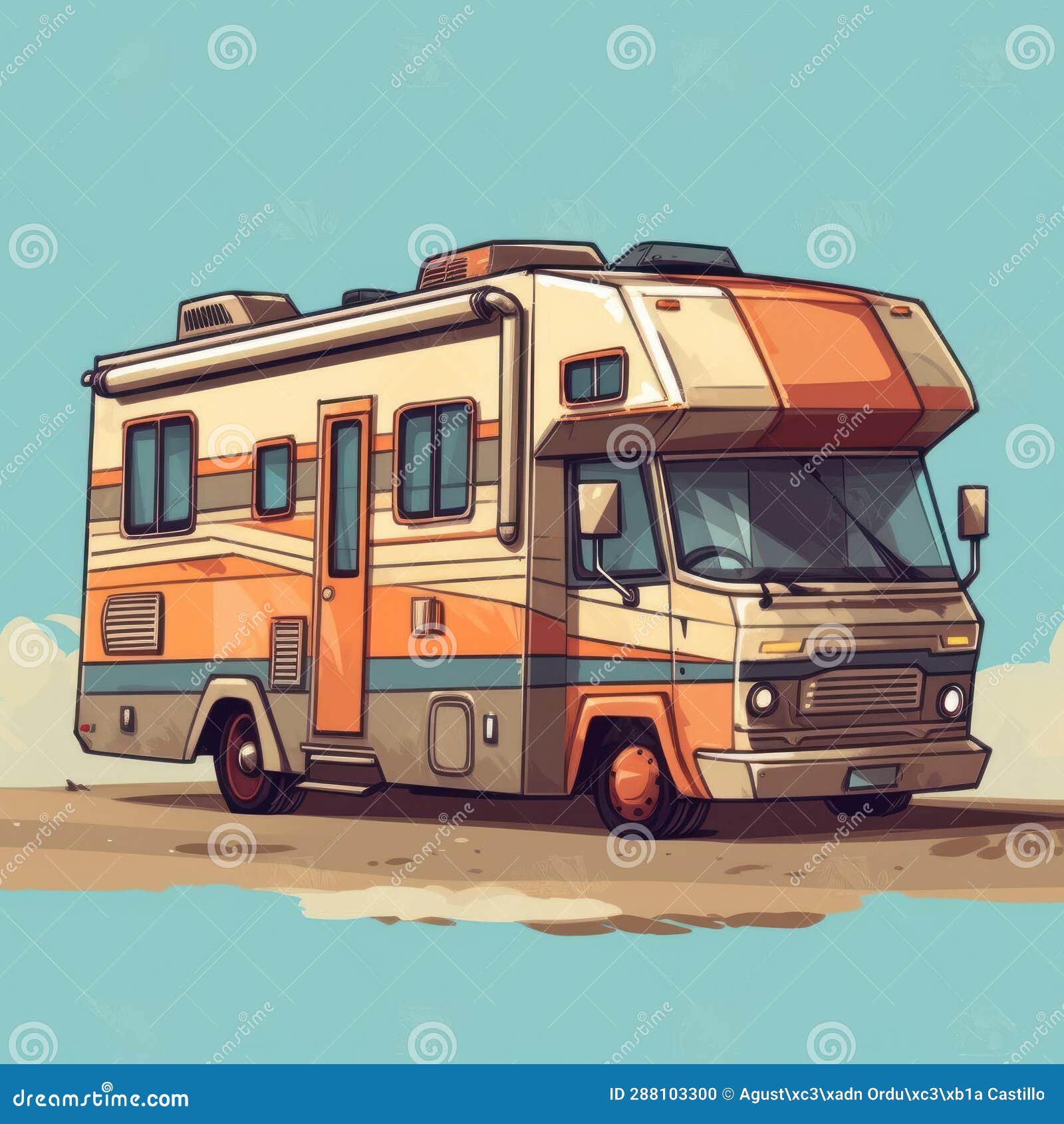 A Cartoon Illustration of a Camper Van. Generative AI. Stock ...