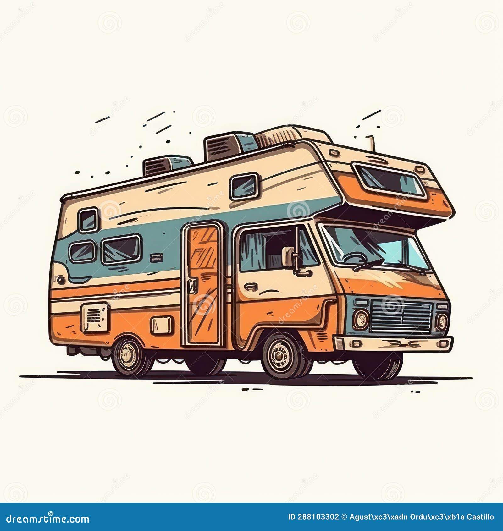 A Cartoon Illustration of a Camper Van. Generative AI. Stock ...