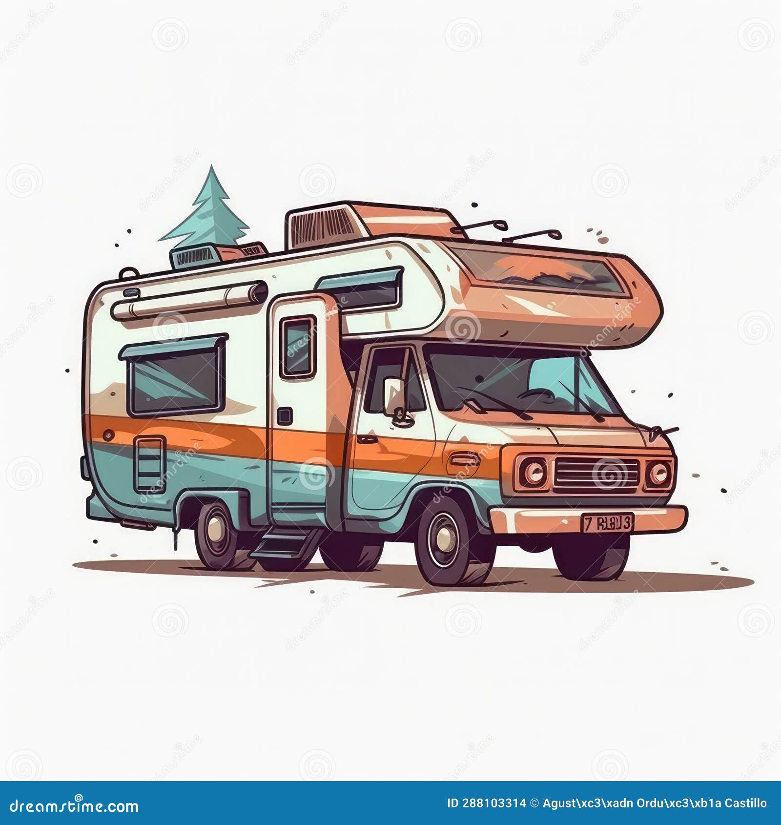 A Cartoon Illustration of a Camper Van. Generative AI. Stock ...