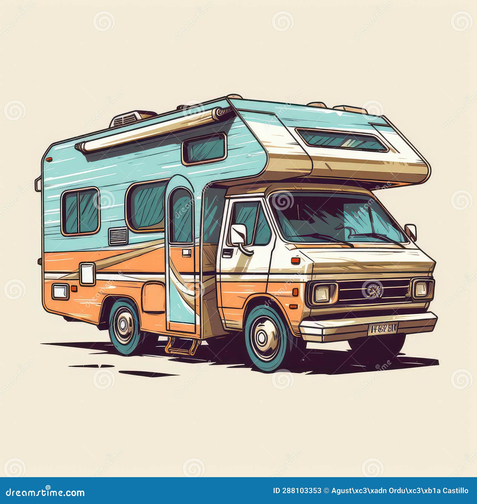 A Cartoon Illustration of a Camper Van. Generative AI. Stock ...