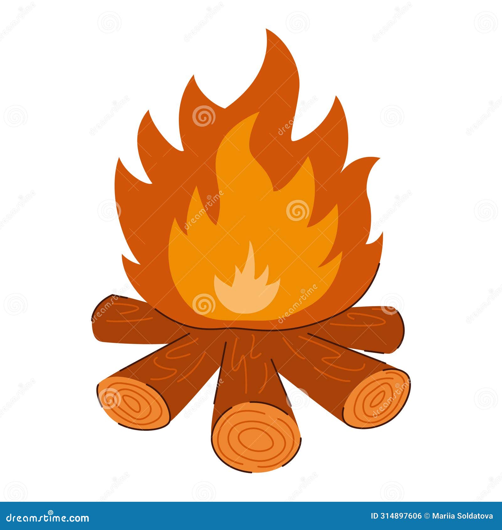 Cartoon Illustration of a Campfire, Stacked Firewood Stock Vector ...