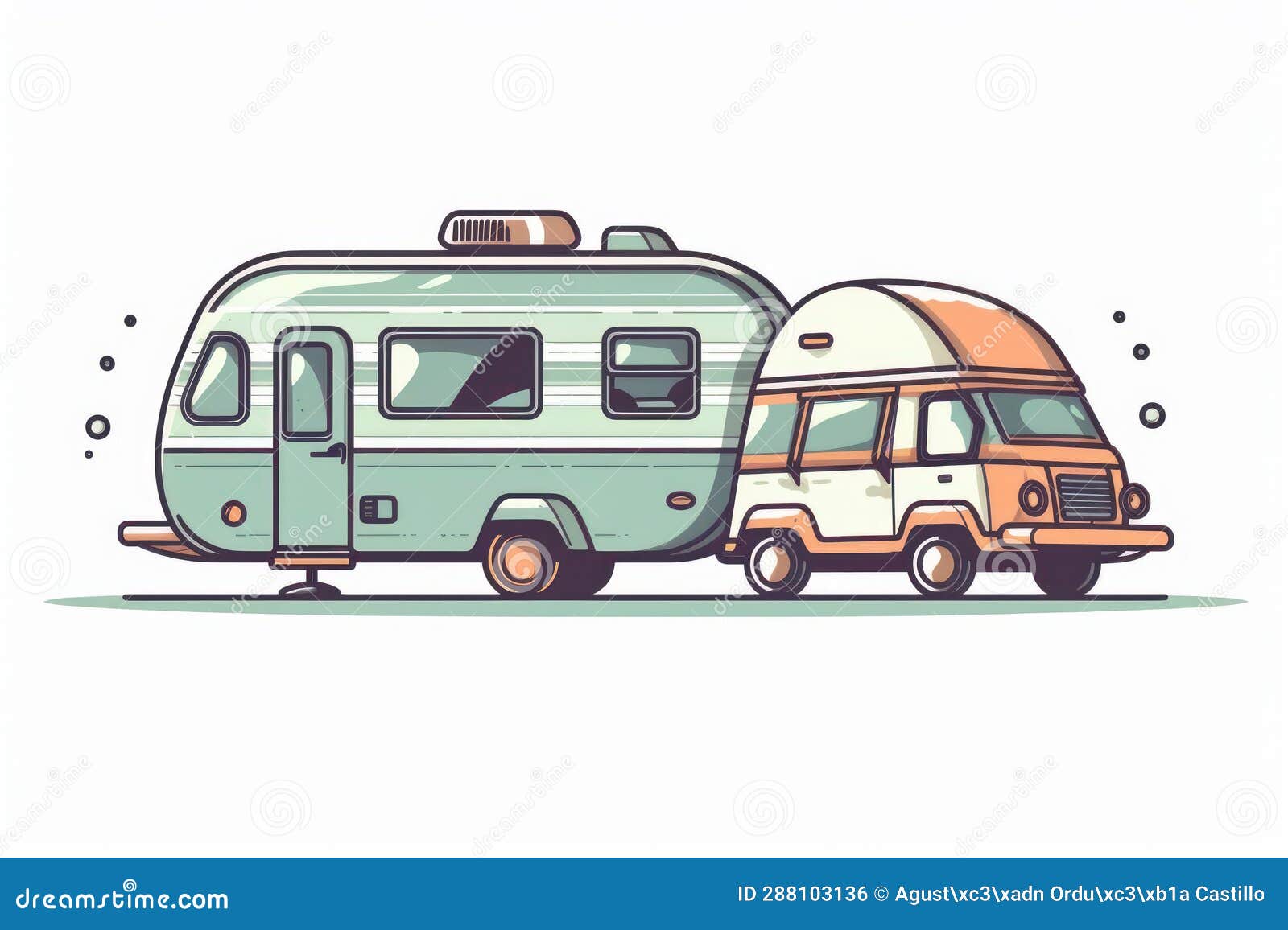 A Cartoon Illustration of a Car Pulling a Caravan. Generative AI. Stock ...