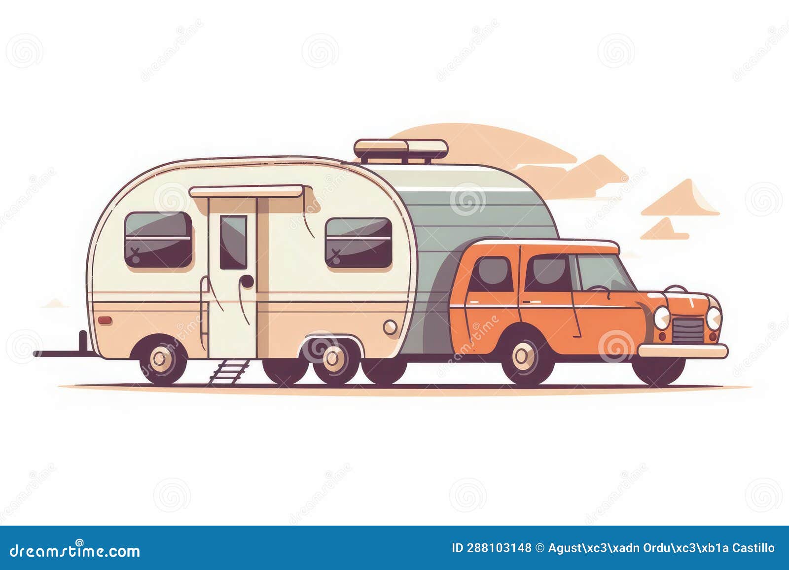 A Cartoon Illustration of a Car Pulling a Caravan. Generative AI. Stock ...