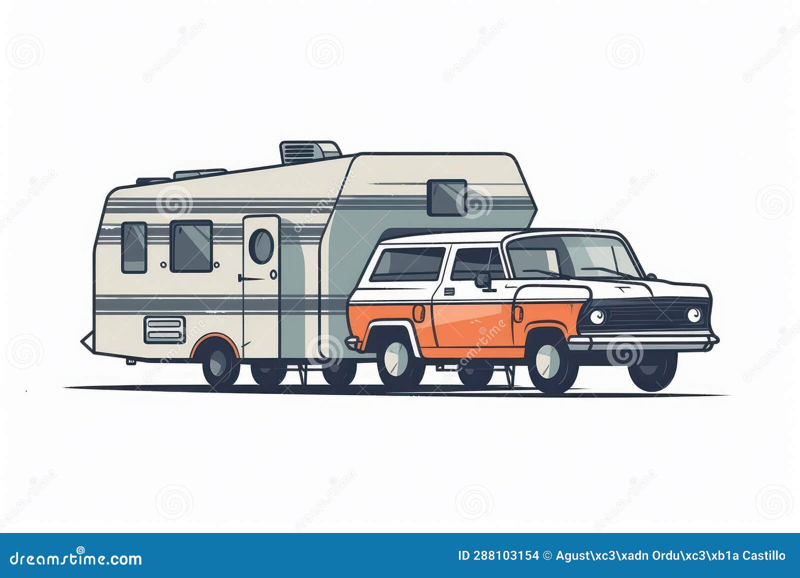 A Cartoon Illustration of a Car Pulling a Caravan. Generative AI. Stock ...