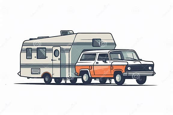 A Cartoon Illustration of a Car Pulling a Caravan. Generative AI. Stock ...