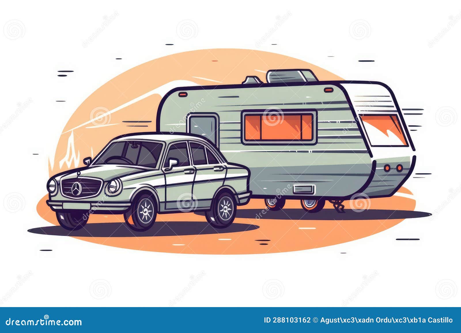 A Cartoon Illustration of a Car Pulling a Caravan. Generative AI. Stock ...
