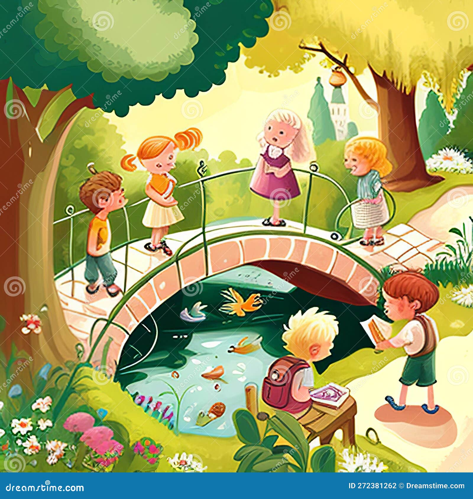 Cartoon Illustration of Children Reading a Book Stock Illustration ...