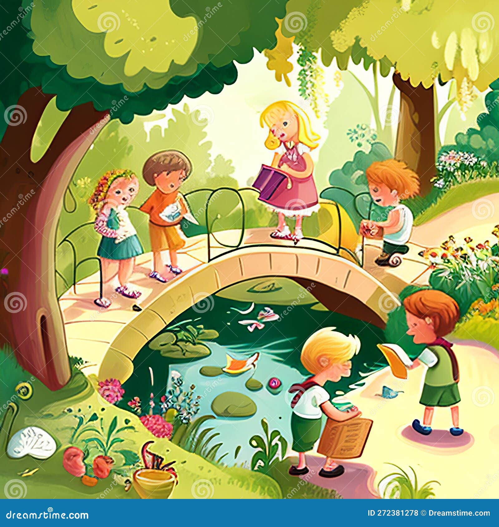 Cartoon Illustration of Children Reading a Book Stock Illustration ...