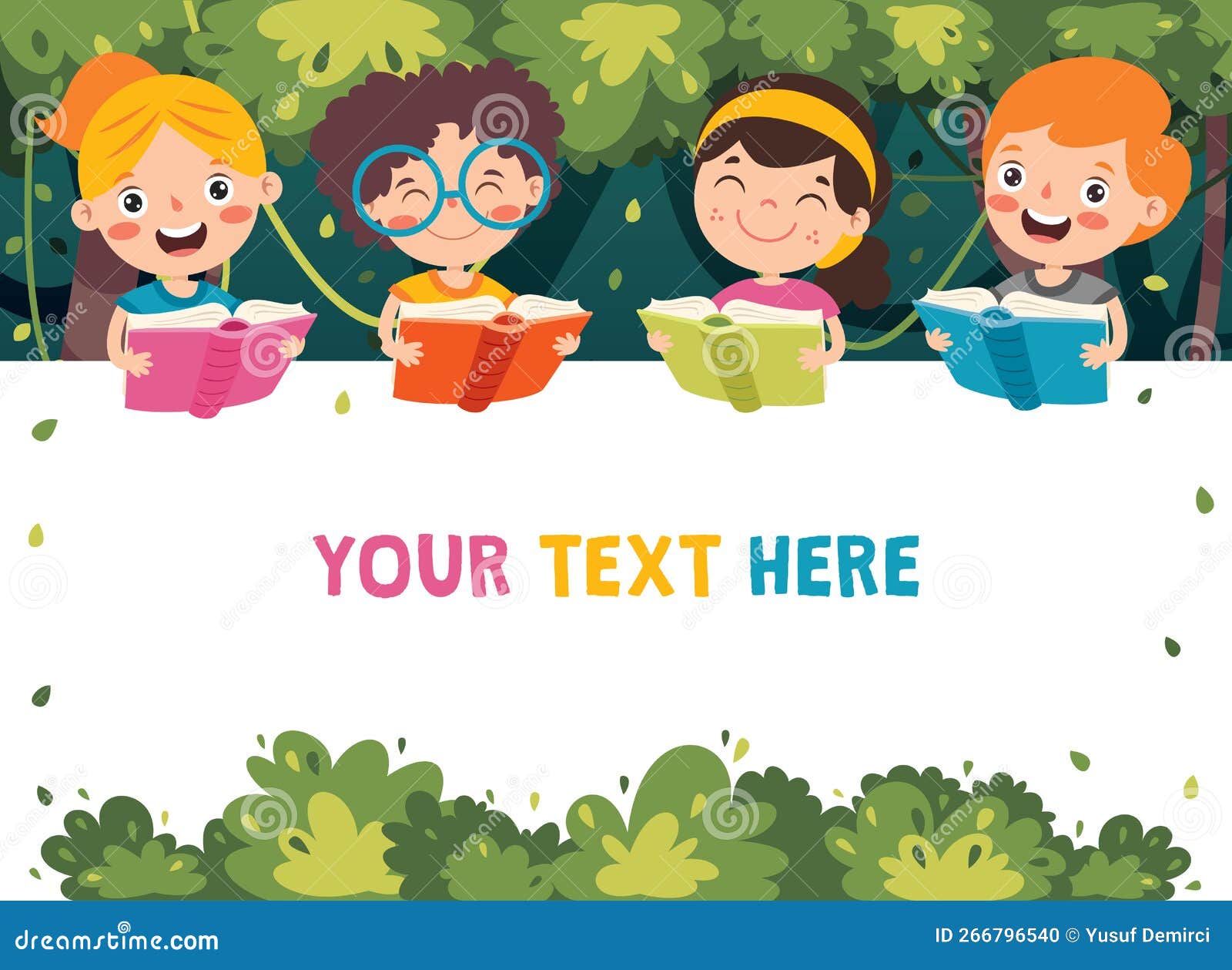 Cartoon Illustration of Children Reading BooK Stock Illustration ...