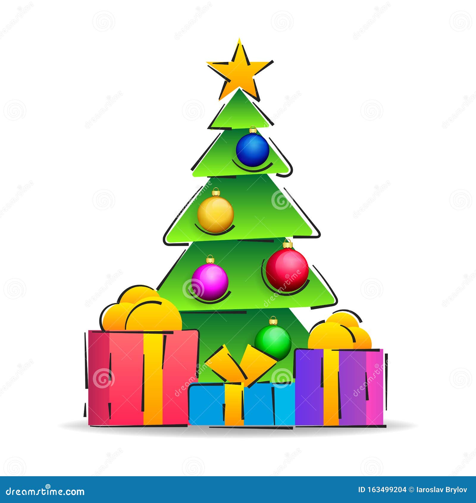 Cartoon Illustration of Christmas Tree with Gifts Vector Stock Vector ...