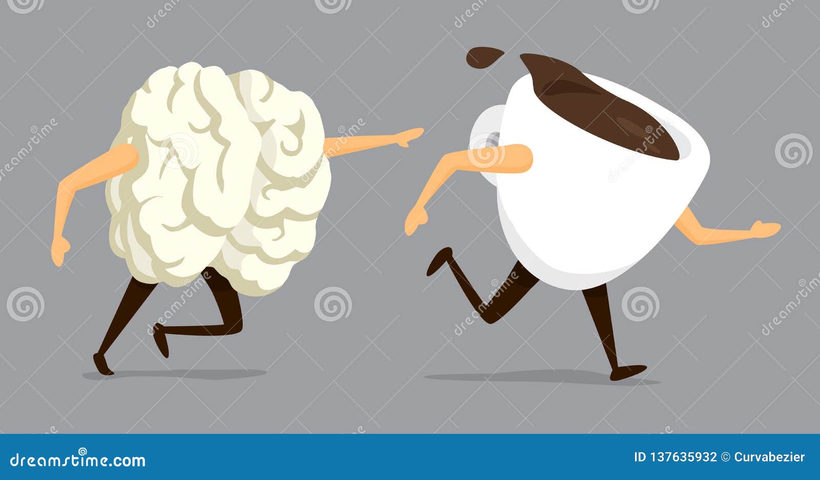 Brain Chasing a Running Coffee Stock Vector - Illustration of caffeine ...