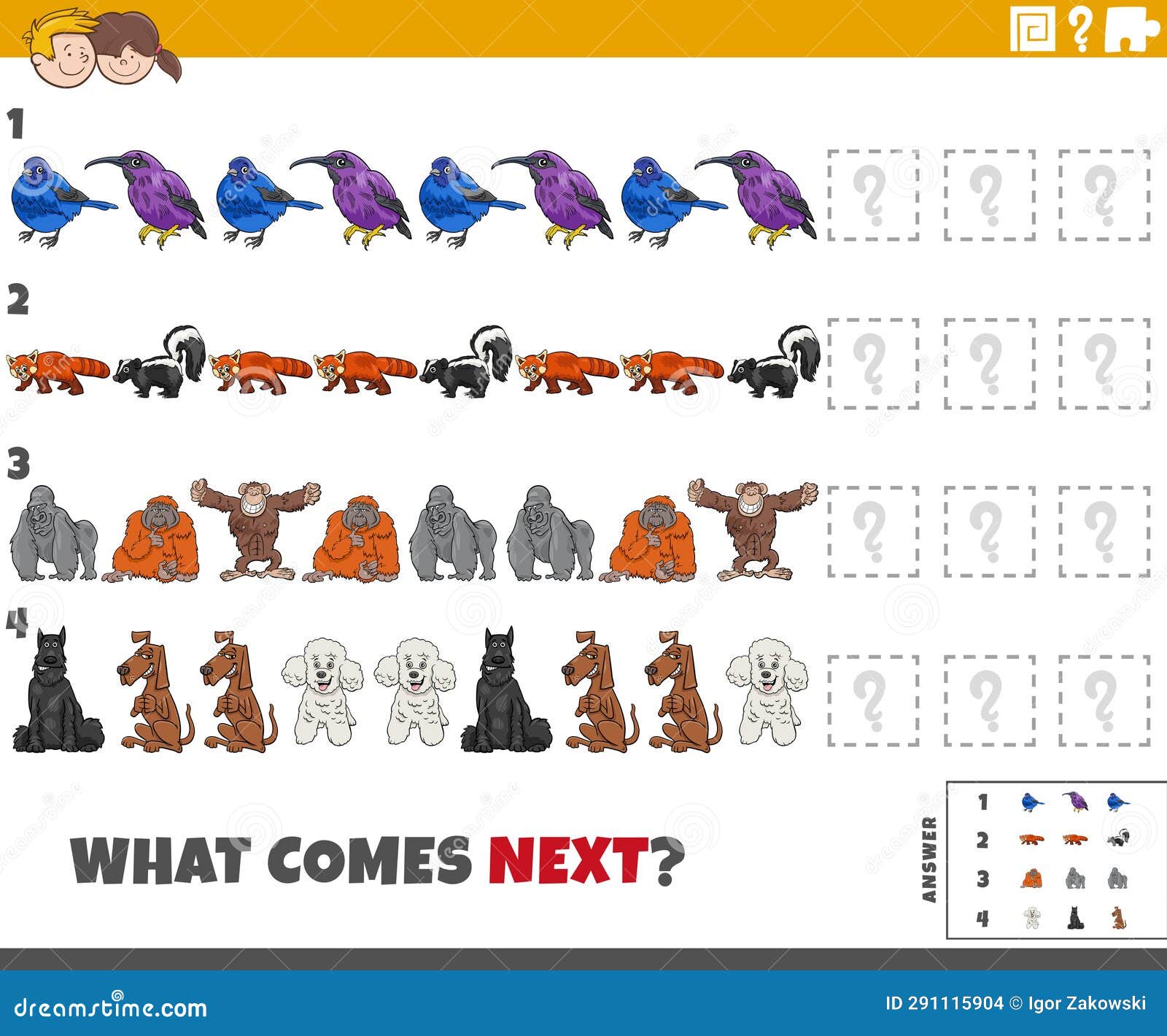 Educational Pattern Game For Children With Cartoon Characters Vector ...