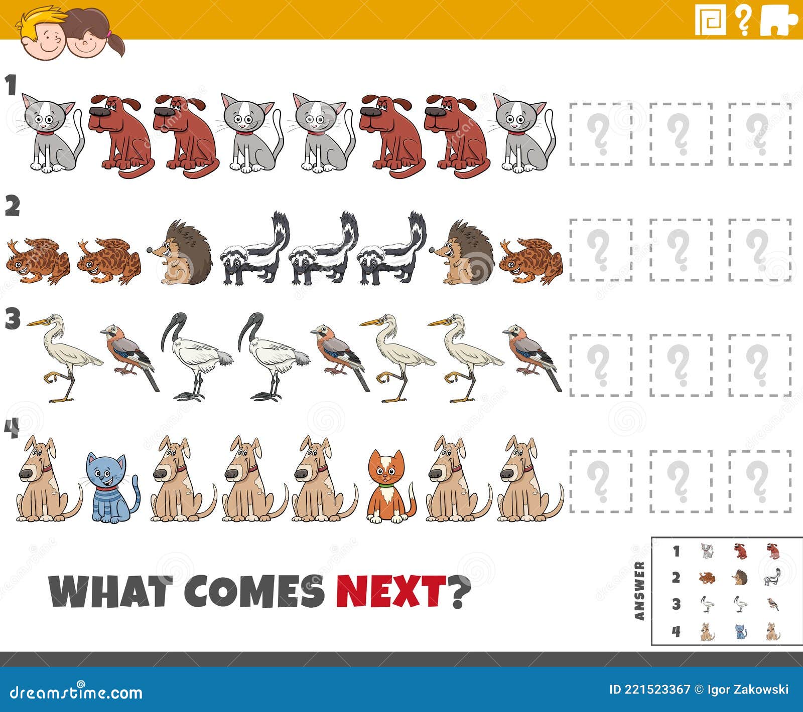 Educational Pattern Game for Children with Cartoon Animals Stock Vector ...