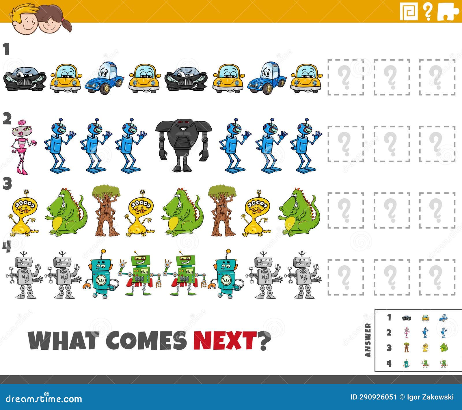 Educational Pattern Game for Kids with Cartoon Characters Stock Vector ...