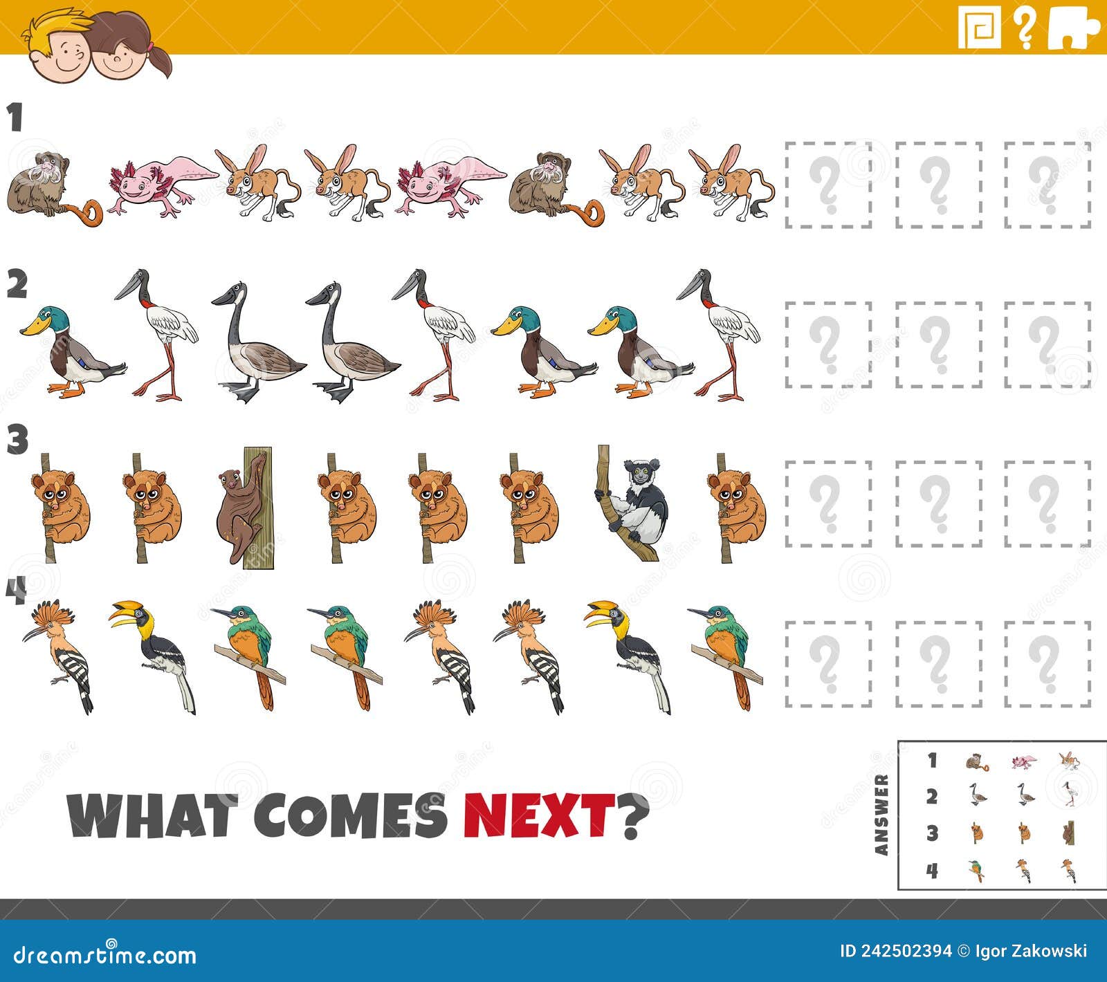 Educational Pattern Game for Children with Cartoon Animals Stock Vector ...