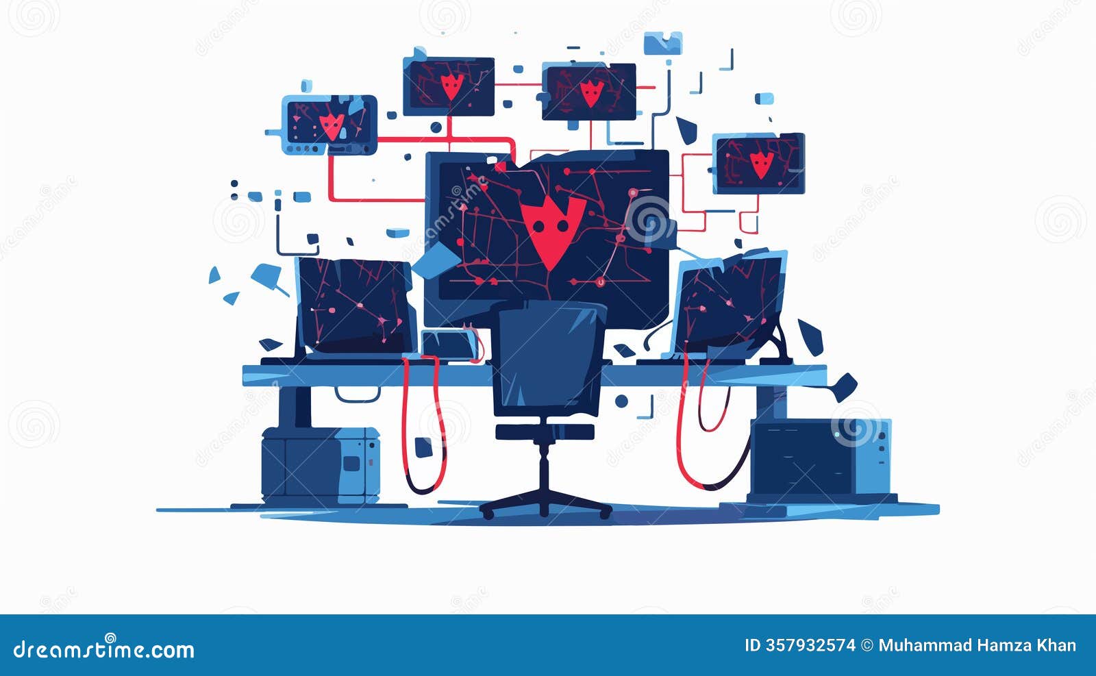 Cartoon Computer Network Attack Vector Illustration for Cybersecurity ...