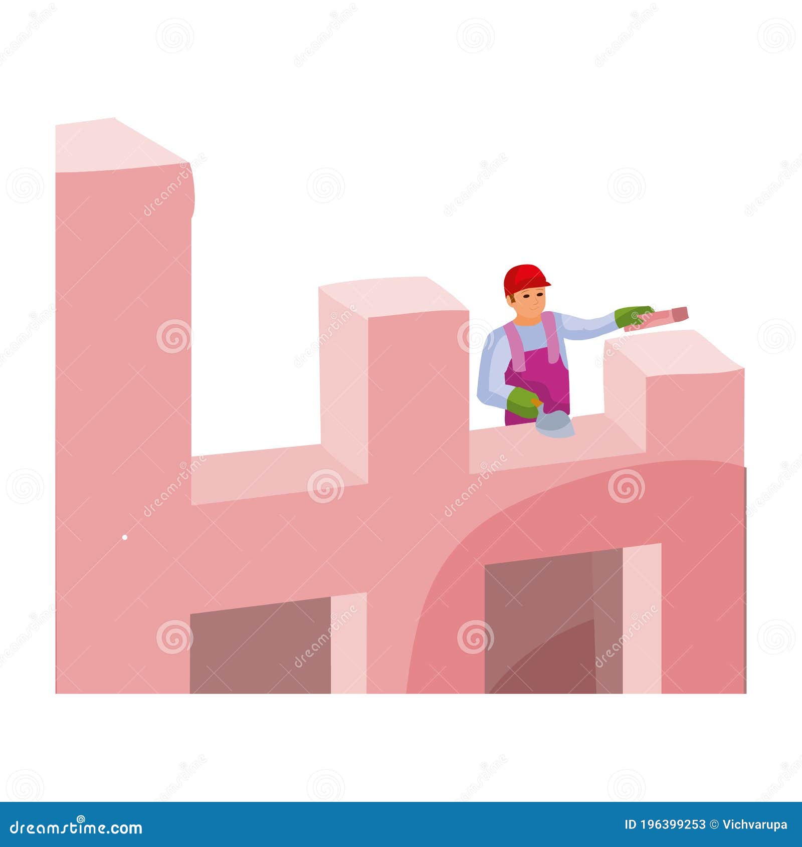 Cartoon Illustration, Construction Worker Bricklayer in Hard Hat Lays a ...