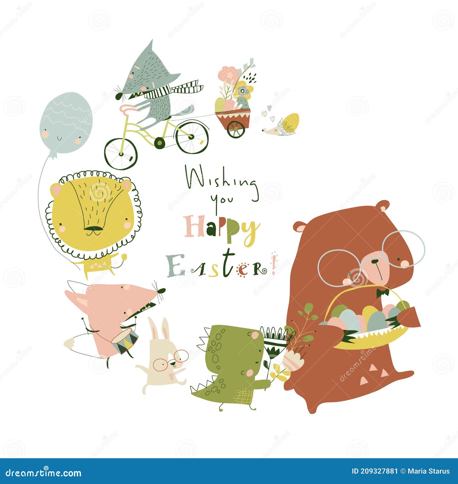 Cartoon Illustration with Cute Animals Celebrating Easter Stock Vector ...