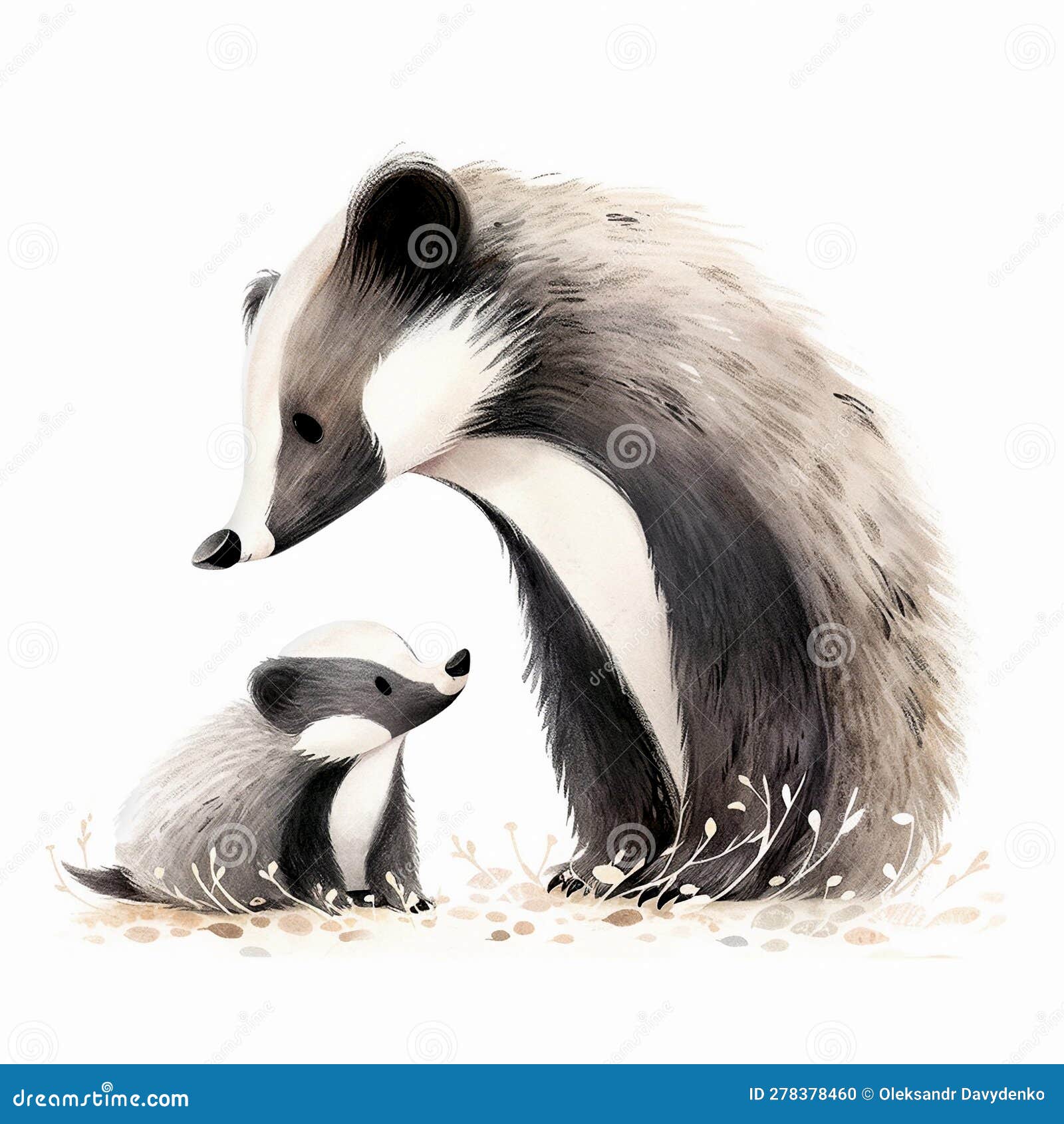 Cartoon Illustration of Cute Badger with a Cub on a White Background ...