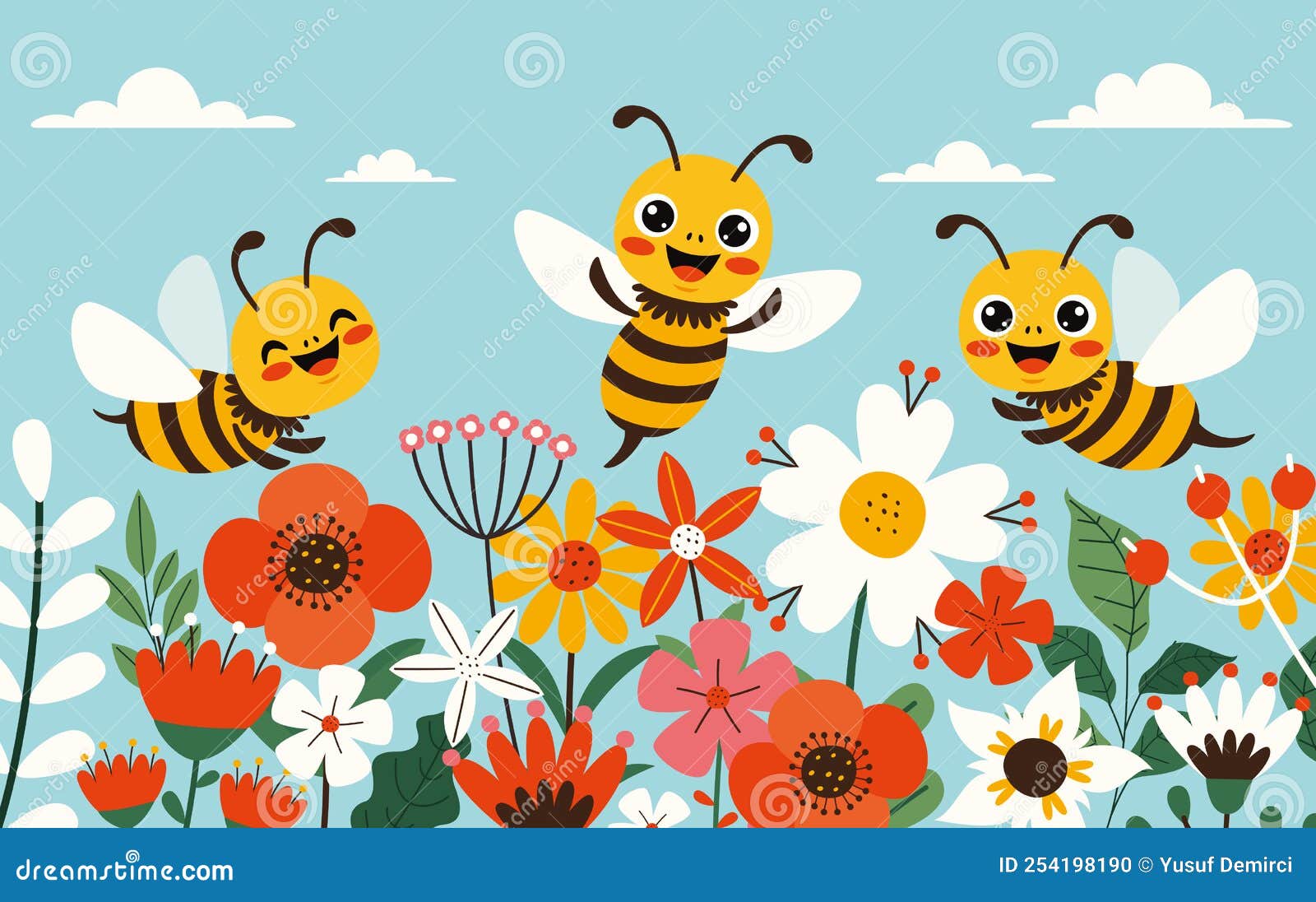 Cartoon Illustration of Cute Bees Stock Illustration - Illustration of ...