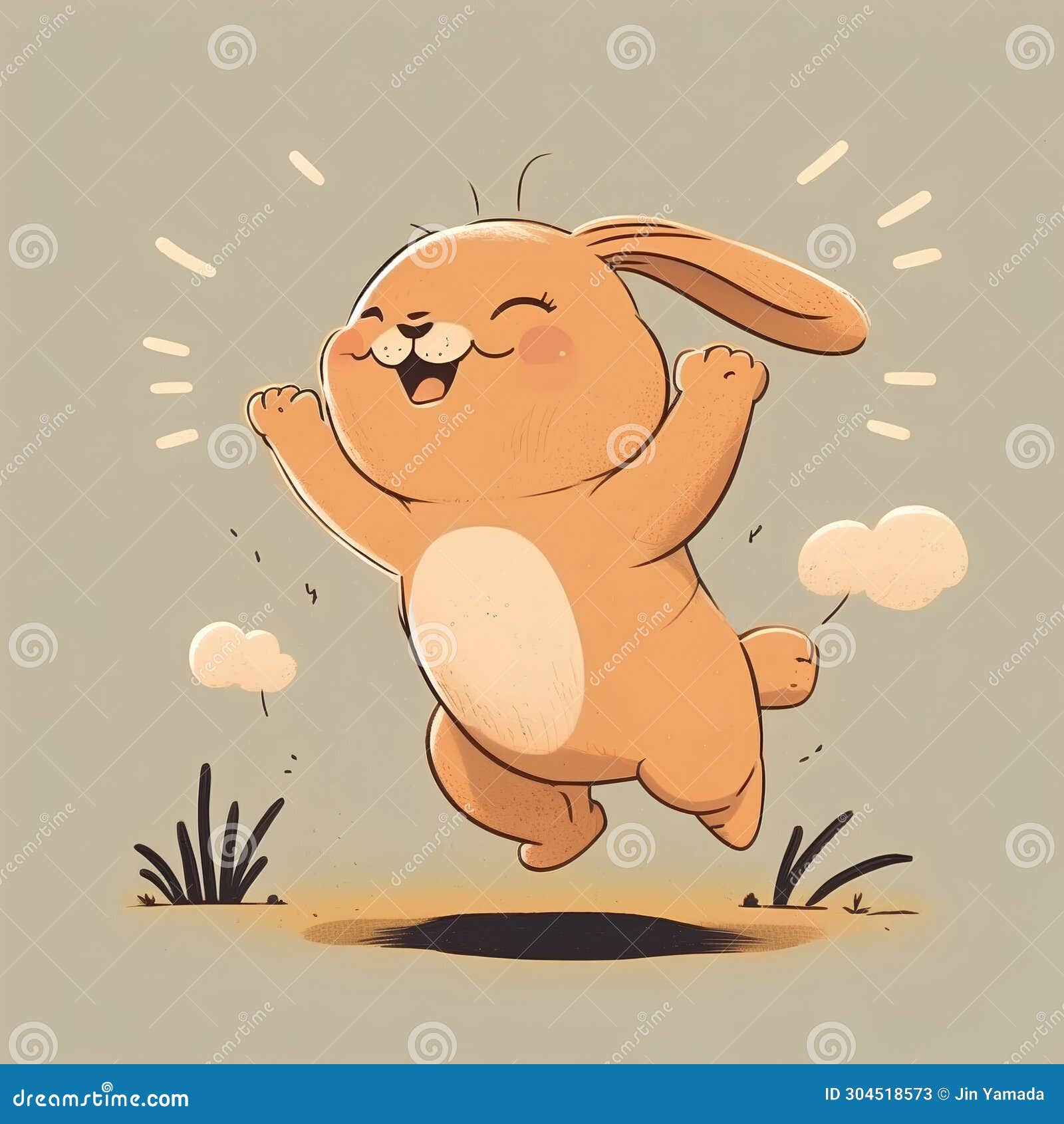 Cartoon Illustration of a Cute Little Rabbit Jumping Over the Grass ...