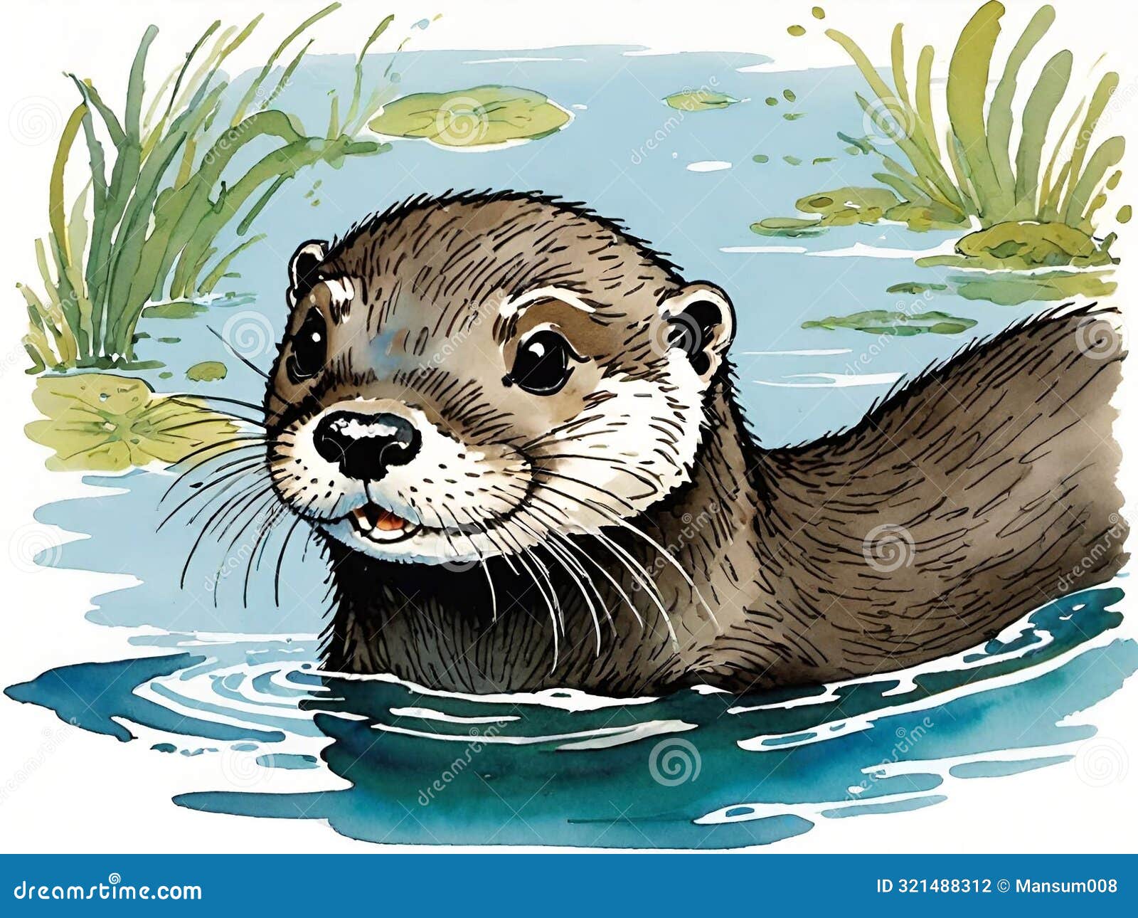 Cartoon Illustration of Cute Otter Stock Illustration - Illustration of ...