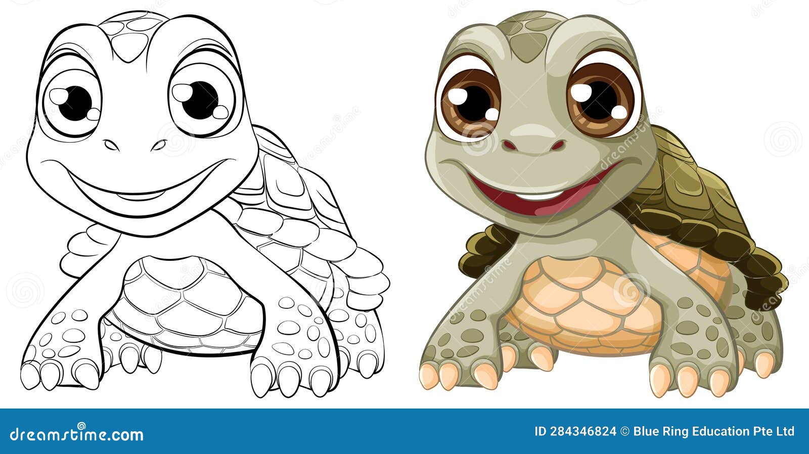 A Cartoon Illustration of a Cute Turtle with a Big Smile Stock Vector ...