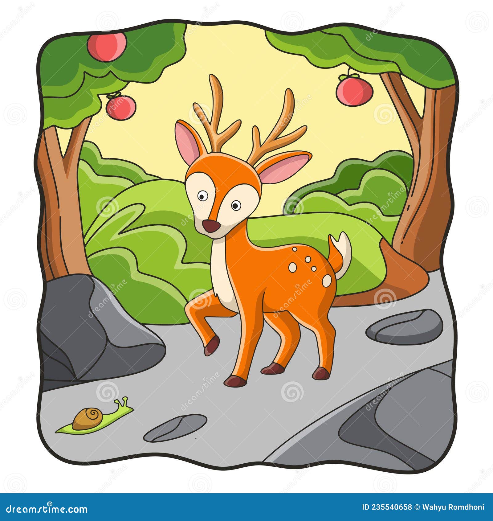 Cartoon Illustration Deer Walking Stock Vector - Illustration of doodle ...